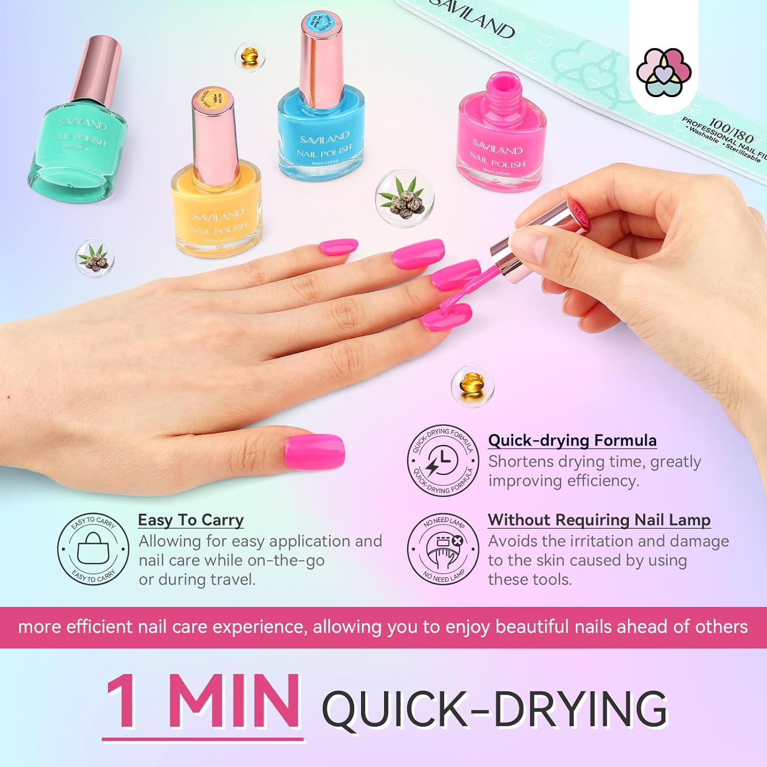 12 Colors Neon Bright Nail Polish Set With Base and Top Coat -Saviland