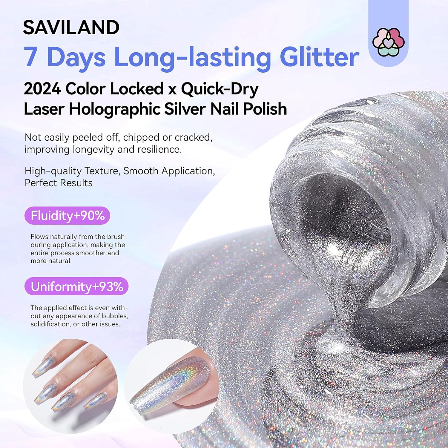 Best Quick Dry Silver Holographic Chrome Nail Polish - Saviland