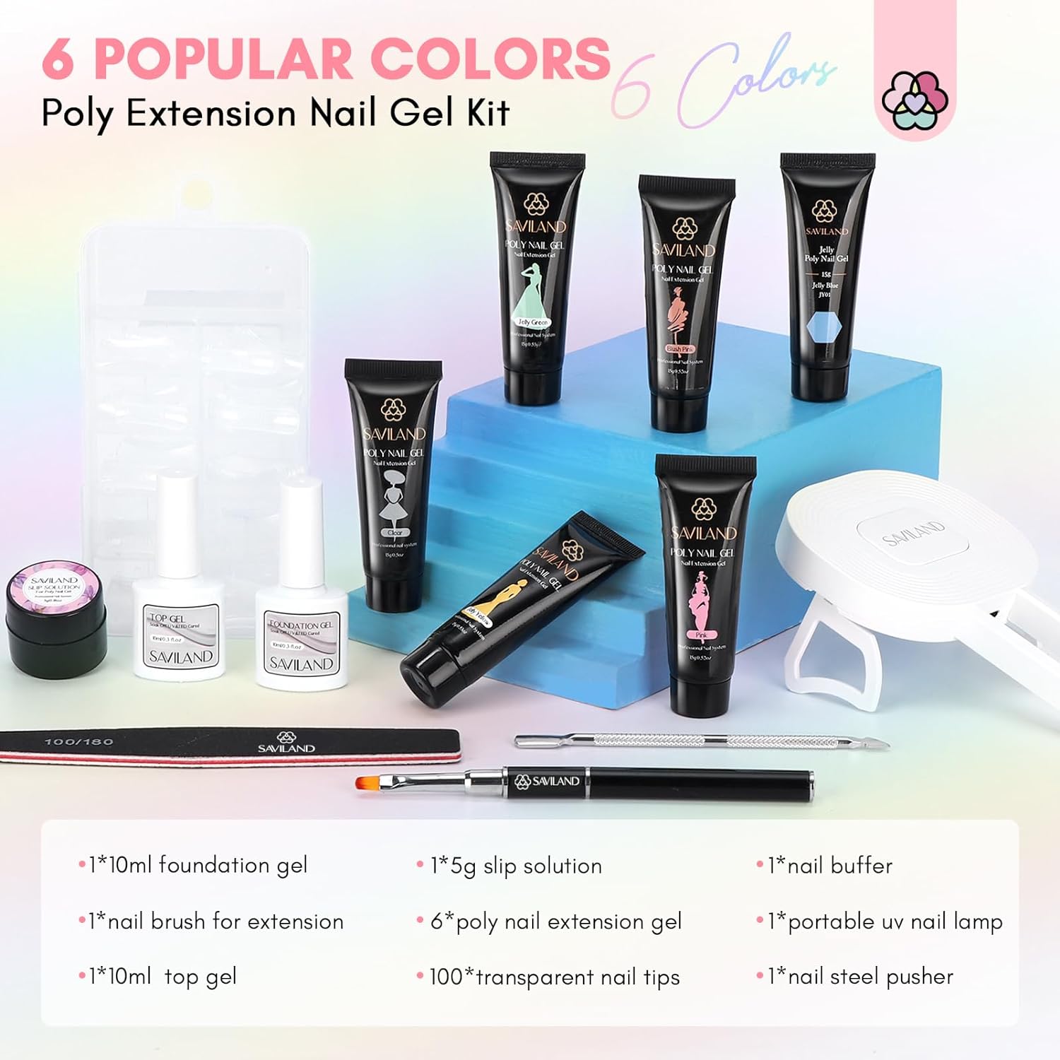 Pink Color Series Poly Gel Nail Kit With UV Light - Saviland